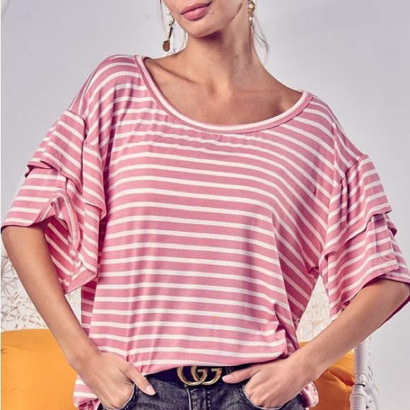 BiBi | Tops | Bibi Pink And White Boxy Relaxed Tee | Poshmark